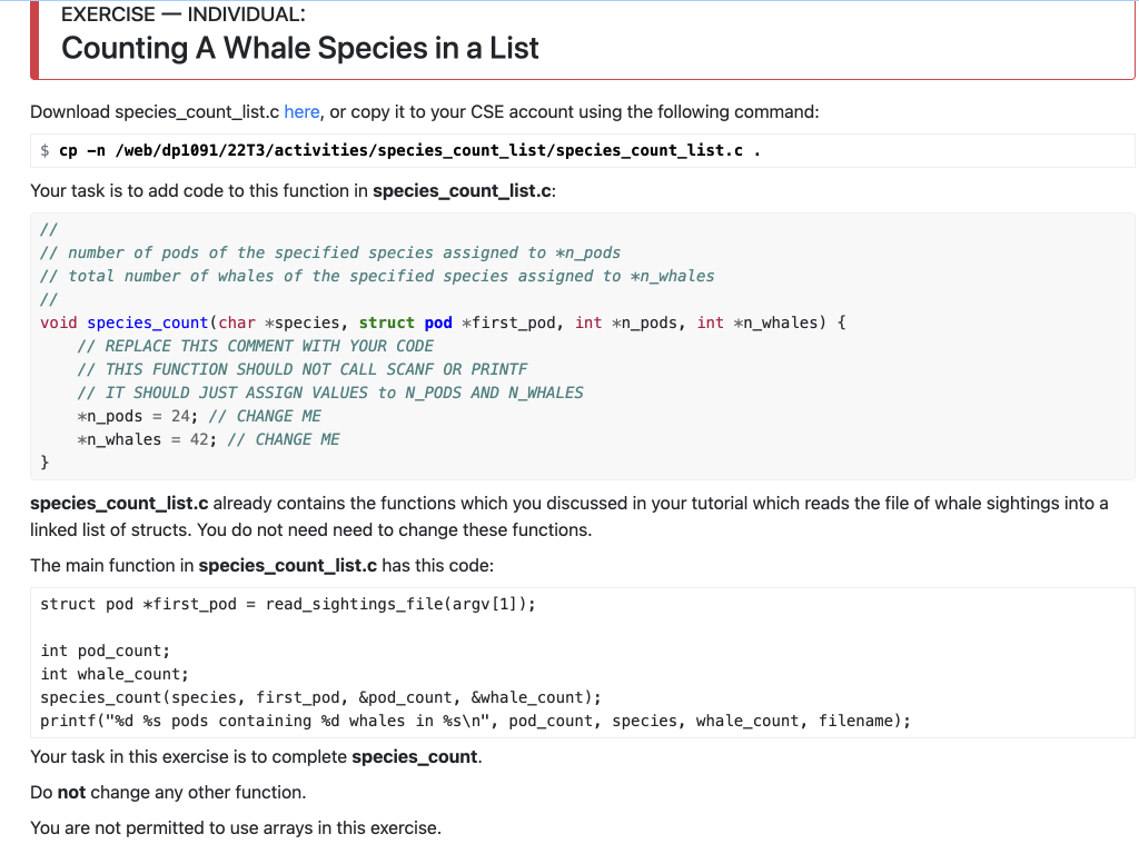 Solved Counting A Whale Species in a List Download | Chegg.com