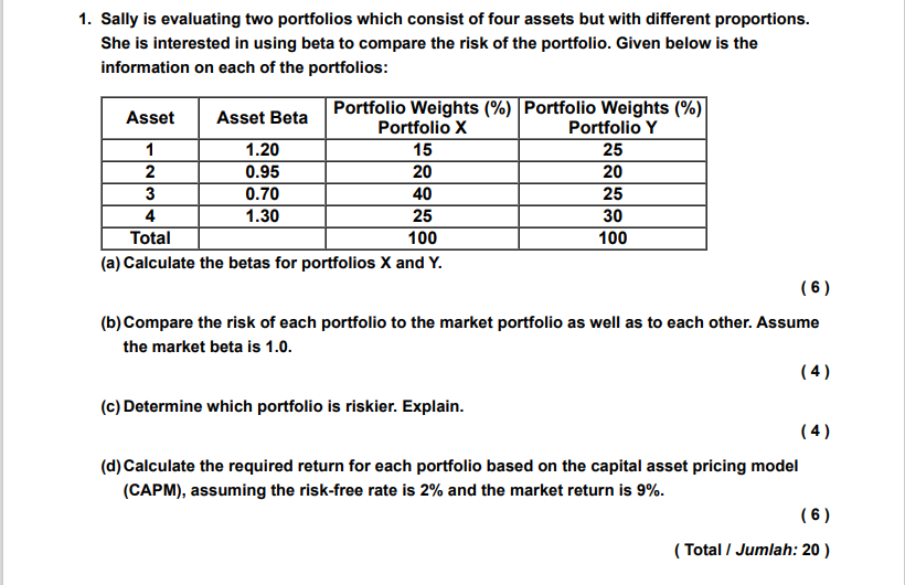 Solved Sally is evaluating two portfolios which consist of | Chegg.com