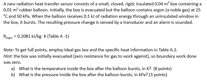 Solved A new radiation heat transfer sensor consists of a | Chegg.com