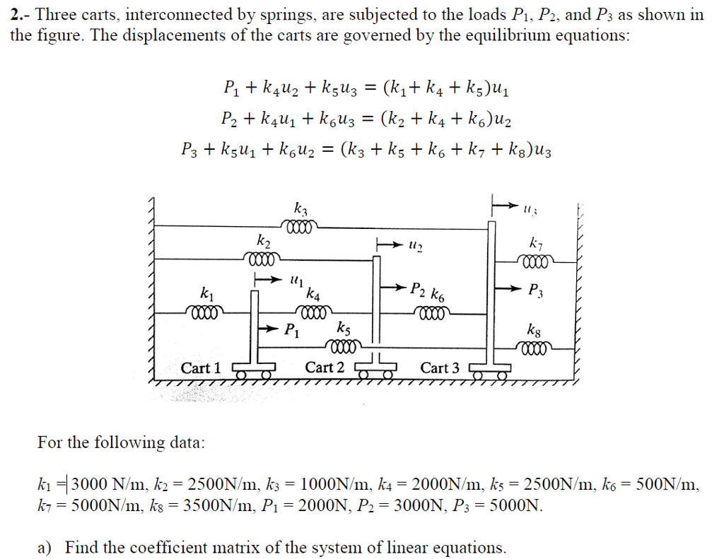 Solved 2.- Three carts, interconnected by springs, are | Chegg.com