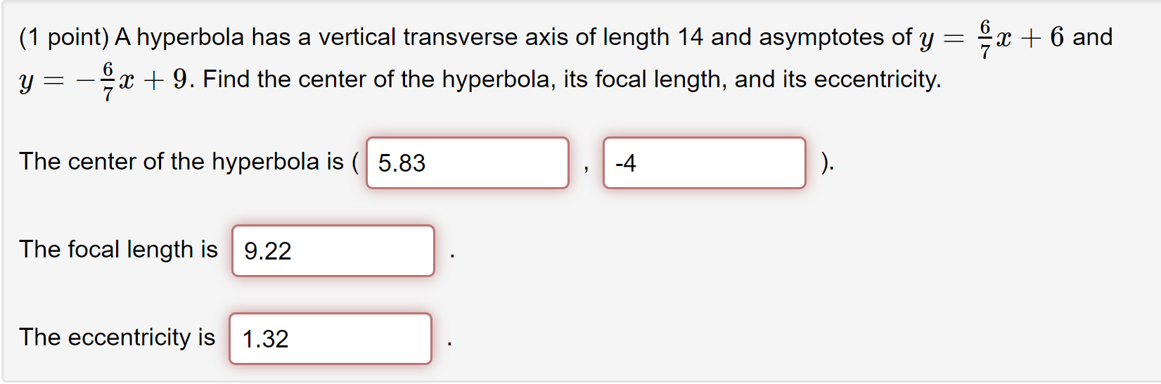 Solved x + 6 and (1 point) A hyperbola has a vertical | Chegg.com