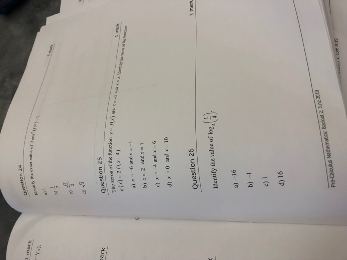 Solved Pre-Calculus Mathematics: Booklet 2, June 2019 6t02 | Chegg.com