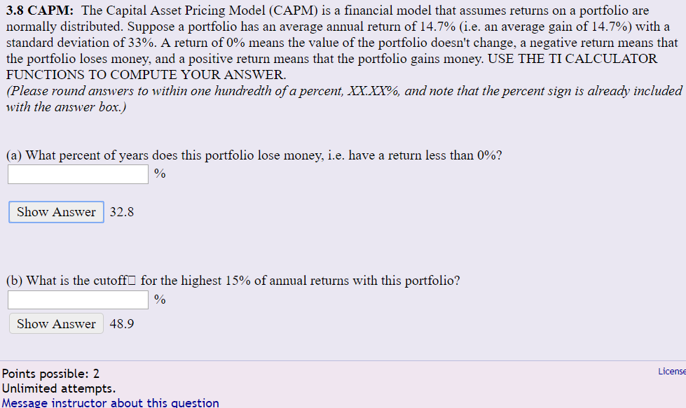 Solved 3.8 CAPM: The Capital Asset Pricing Model (CAPM) is a | Chegg.com