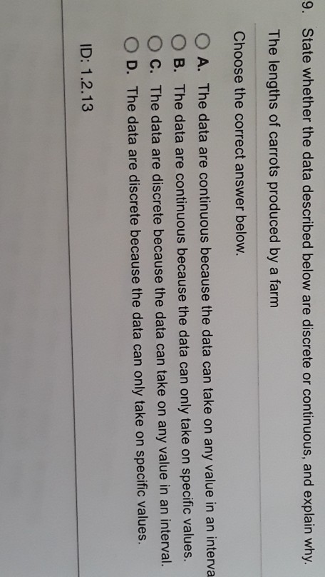 Solved State whether the data described below are discrete | Chegg.com