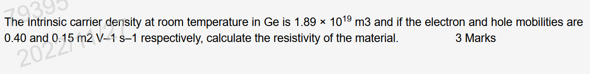 Solved The intrinsic carrier density at room temperature in | Chegg.com