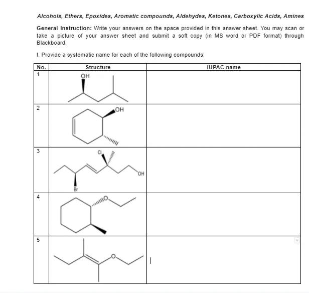 Solved Alcohols, Ethers, Epoxides, Aromatic compounds, | Chegg.com