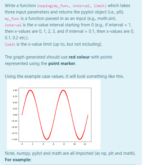 Solved Write a function looping (my_func, interval, limit) | Chegg.com
