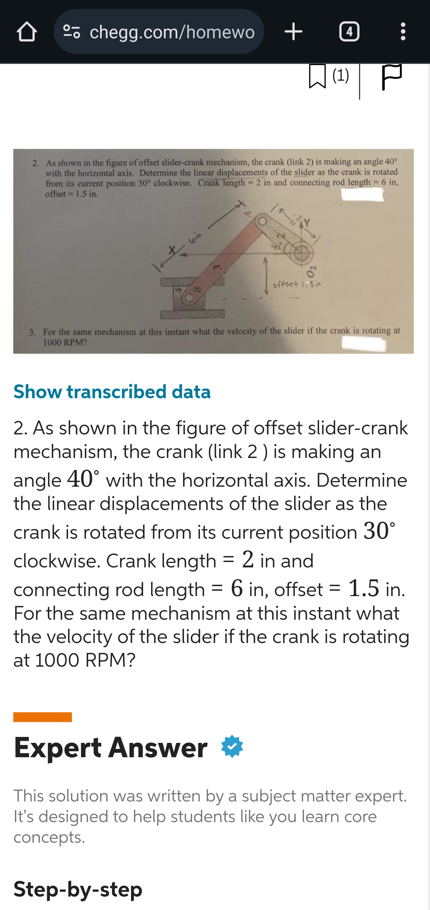 Solved 2. As shown in the figure of offset slider-crank | Chegg.com