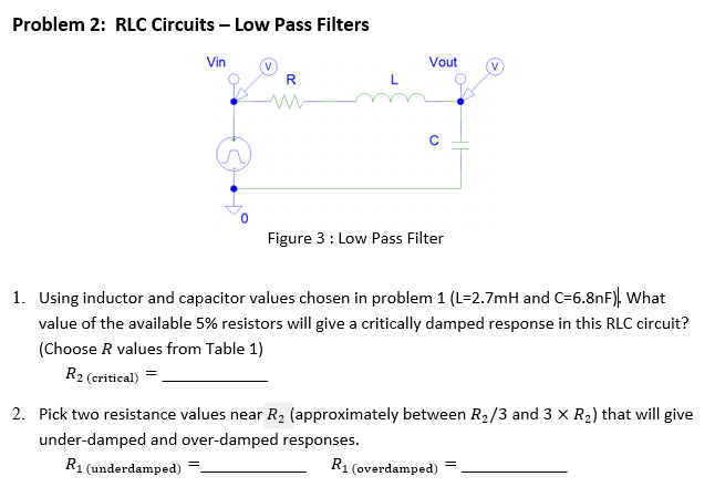 Solved Problem 2: RLC Circuits - Low Pass Filters Vin Vout R | Chegg.com