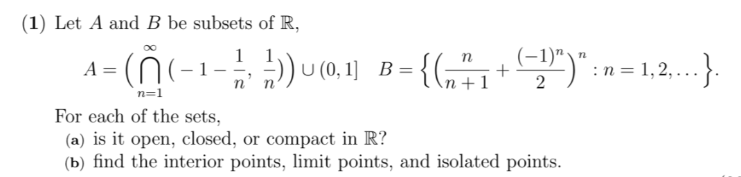 Solved (1) ﻿Let A and B ﻿be subsets of | Chegg.com