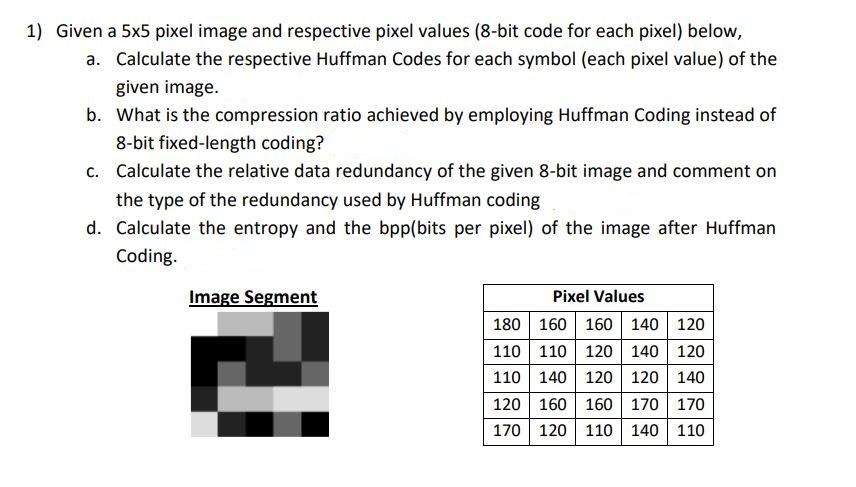 Solved 1) Given a 5x5 pixel image and respective pixel | Chegg.com
