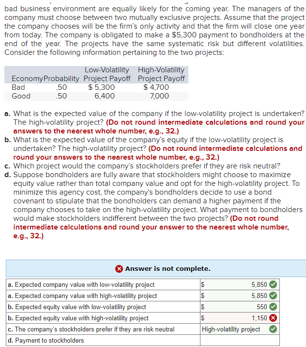 Solved bad business environment are equally likely for the | Chegg.com