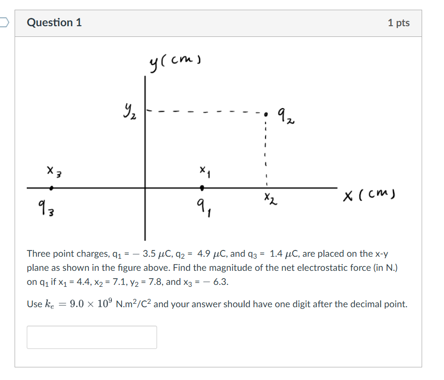 Solved Question 11 ptsThree point charges, | Chegg.com