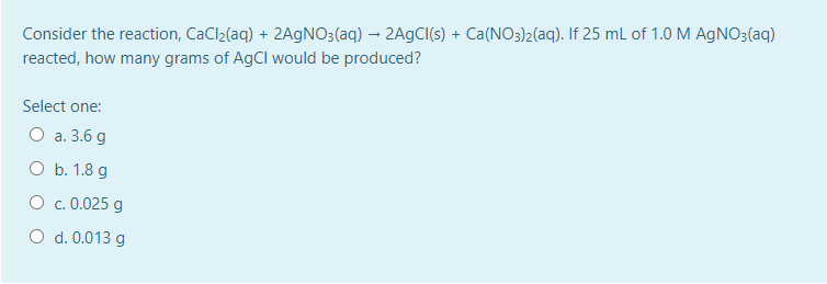 Solved Consider the reaction, CaCl2(aq) + 2AgNO3(aq) + | Chegg.com