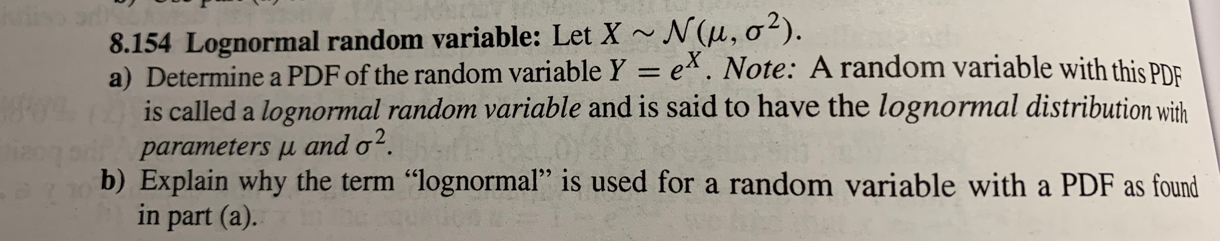Solved 8.154 Lognormal random variable: Let X ~ N(u,02). a) | Chegg.com