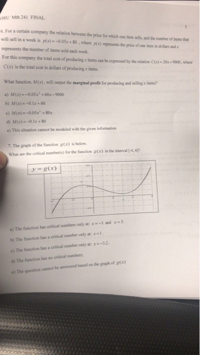 Solved oSU Mth 241 FINAL 6. For a certain company the | Chegg.com