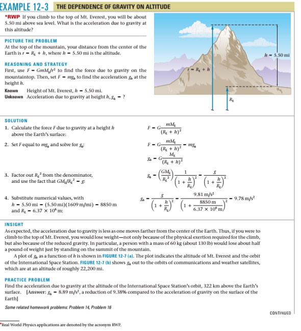 Solved EXAMPLE 12-3 THE DEPENDENCE OF GRAVITY ON ALTITUDE | Chegg.com