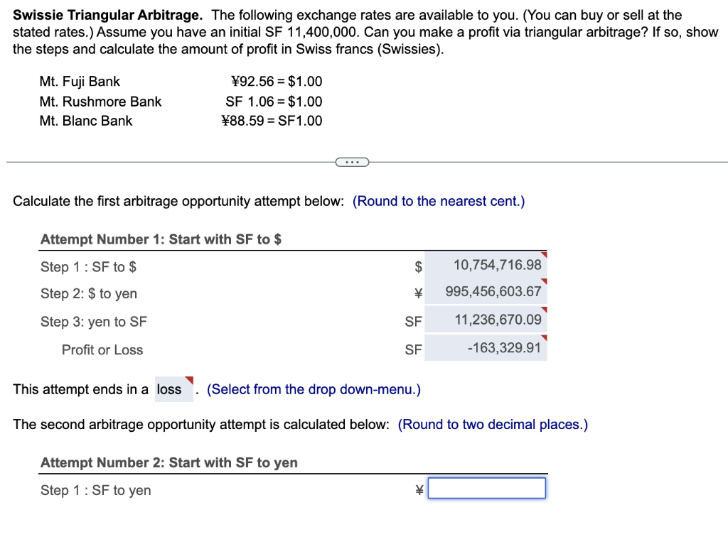 Solved Swissie Triangular Arbitrage. The following exchange | Chegg.com