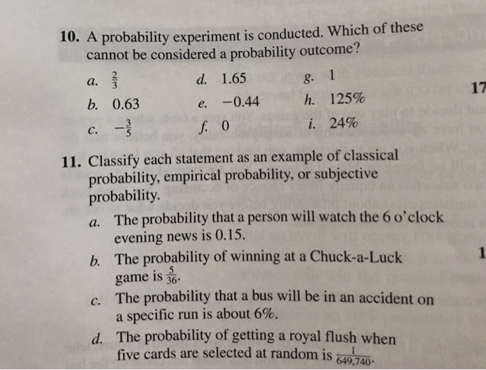 Solved 10. A probability experiment is conducted. Which of | Chegg.com