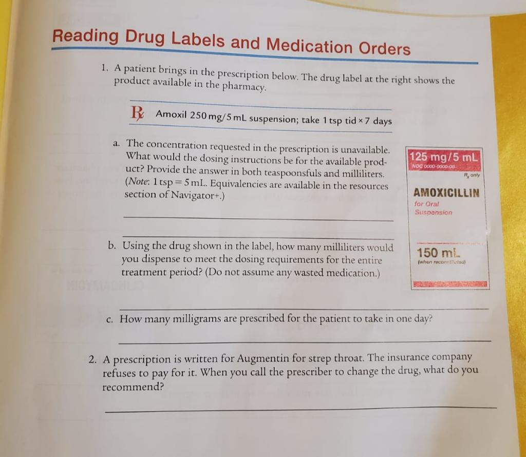 Solved Reading Drug Labels and Medication Orders 1. A | Chegg.com