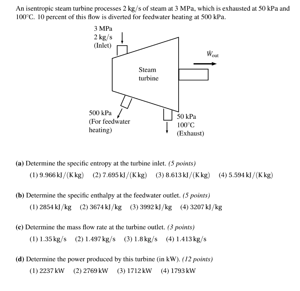 Solved An Isentropic Steam Turbine Processes 2 Kg s Of Steam Chegg