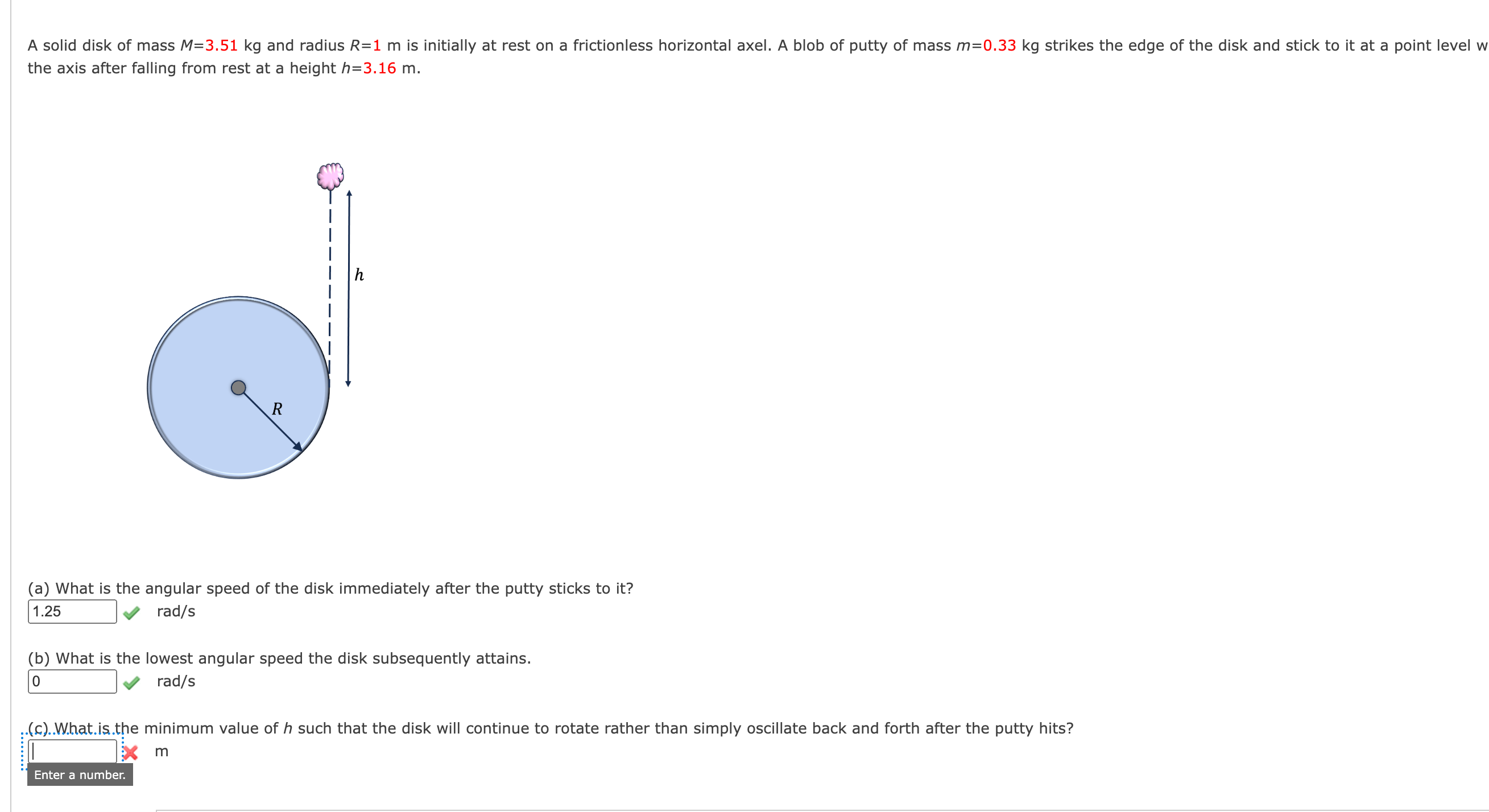 Solved A solid disk of mass \( ﻿M=3.51 \mathrm{~kg} \) ﻿and | Chegg.com