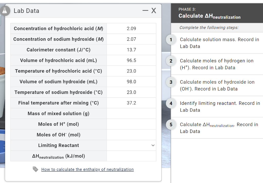 Solved Lab Data - X PHASE 3: Calculate AH neutralization | Chegg.com