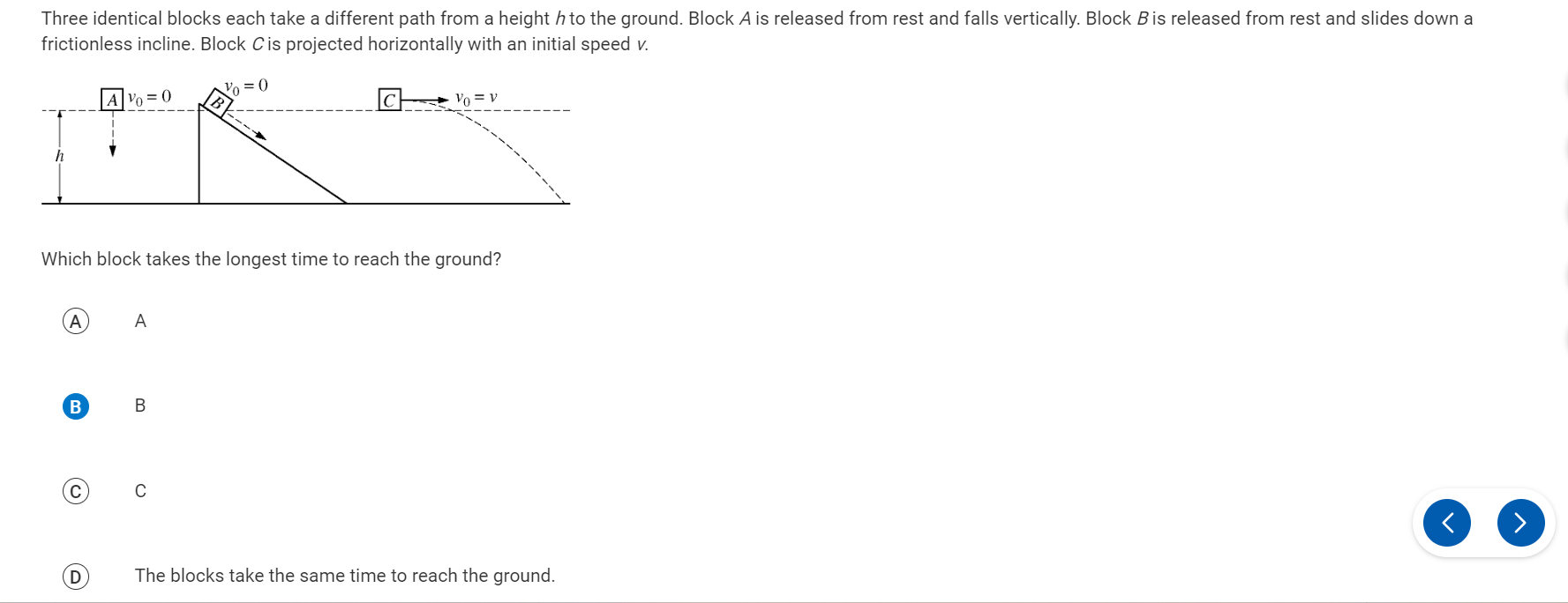 Solved Three identical blocks each take a different path | Chegg.com