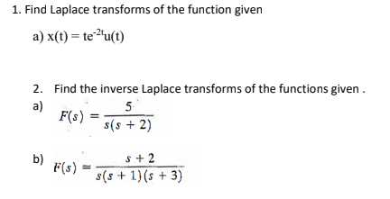 Solved 1. Find Laplace transforms of the function given a) | Chegg.com