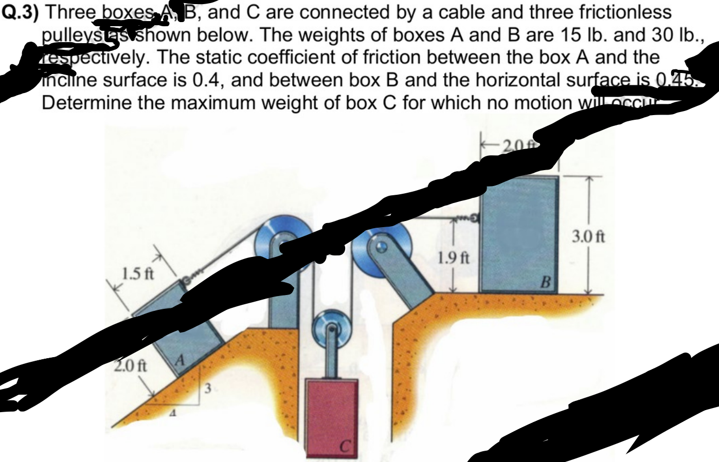 Solved 2.3) Three boxes A,B, and C are connected by a cable | Chegg.com