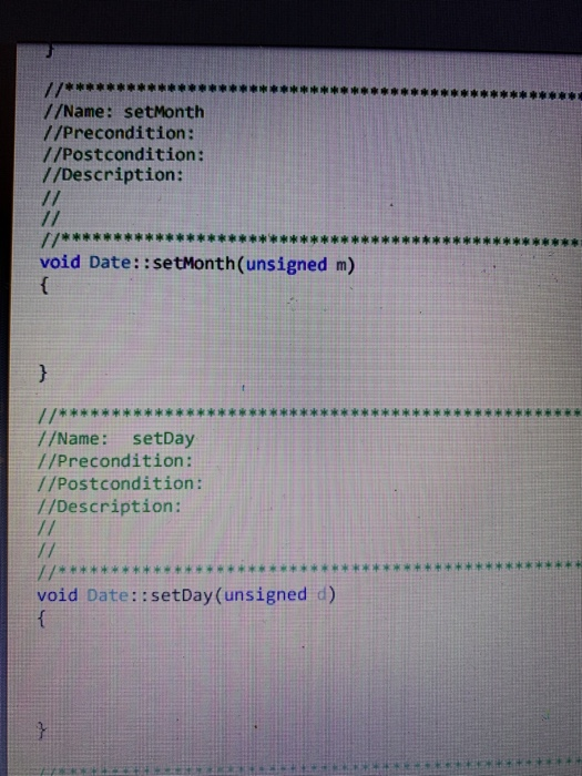 Solved i need codes for the functions date setmonth and date | Chegg.com