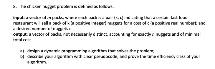 8. The chicken nugget problem is defined as follows: | Chegg.com