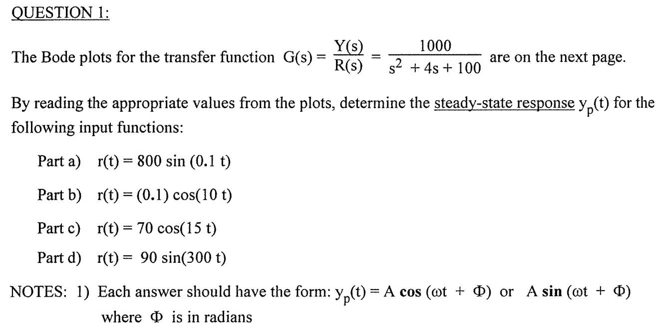 Solved QUESTION 1: The Bode plots for the transfer function | Chegg.com