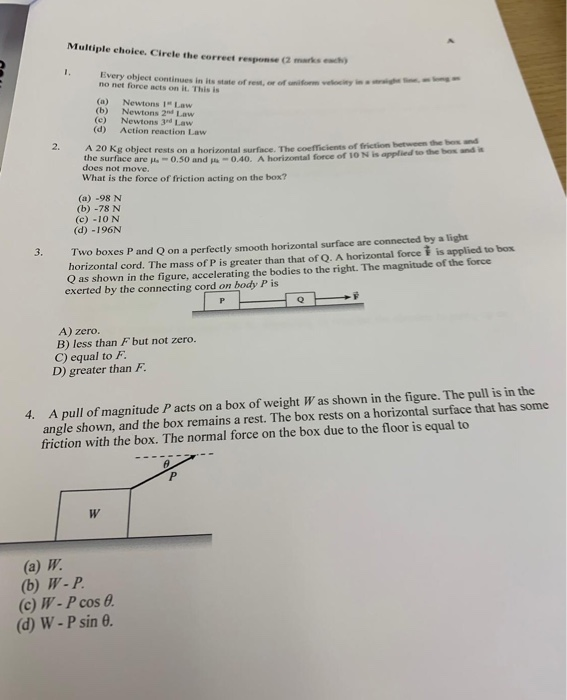 Solved Multiple choice. Cirele the correet response (2 marks | Chegg.com