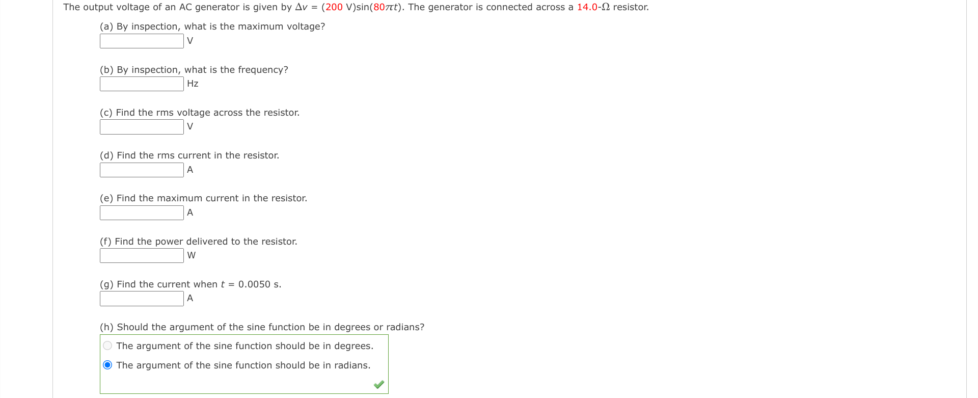 Solved The output voltage of an AC generator is given by | Chegg.com