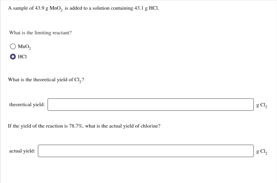Solved A sample of 43.9 g MnO2 is added to a solution | Chegg.com