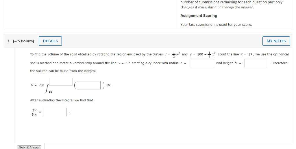 Solved number of submissions remaining for each question | Chegg.com