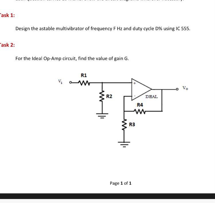 Solved Task 1:Design the astable multivibrator of frequency | Chegg.com