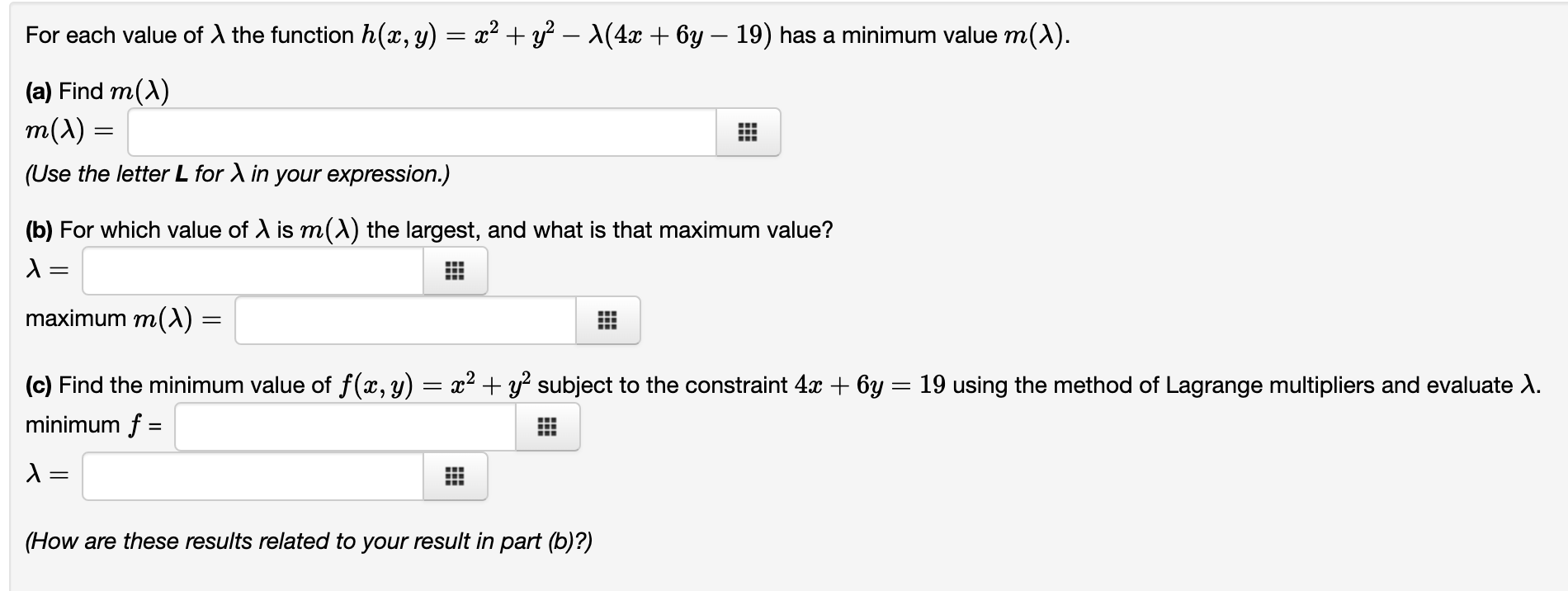 Solved For each value of the function has a minimum value . | Chegg.com