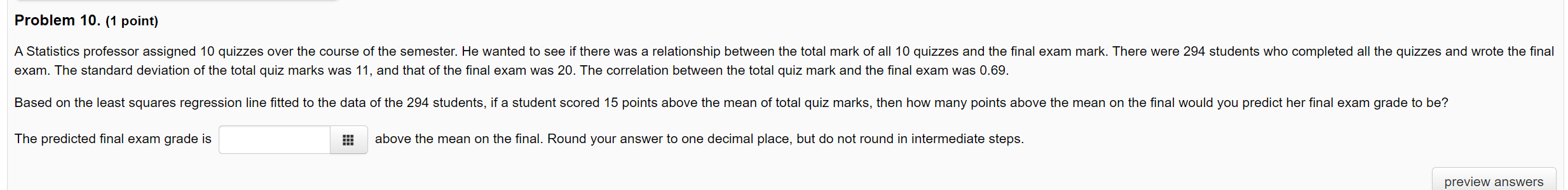 Solved Problem 10. (1 point) A Statistics professor assigned | Chegg.com