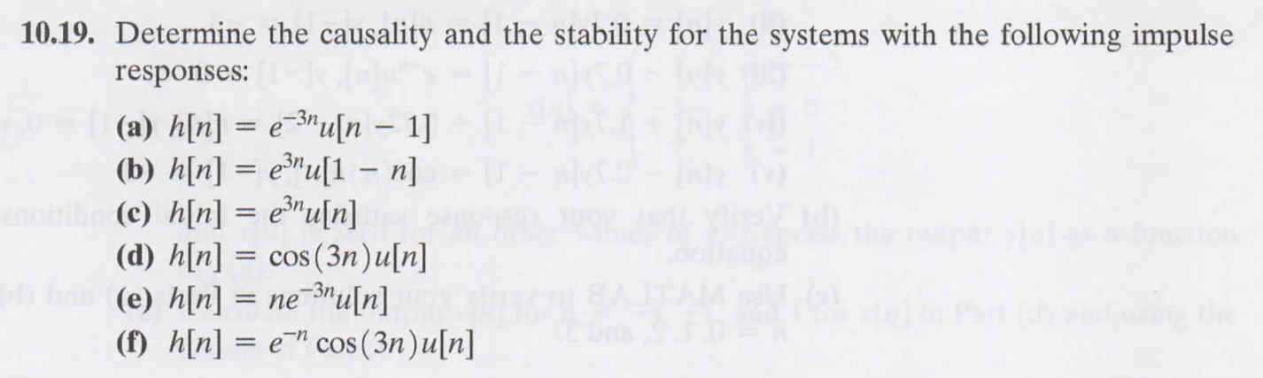 Solved 10.19. Determine the causality and the stability for | Chegg.com