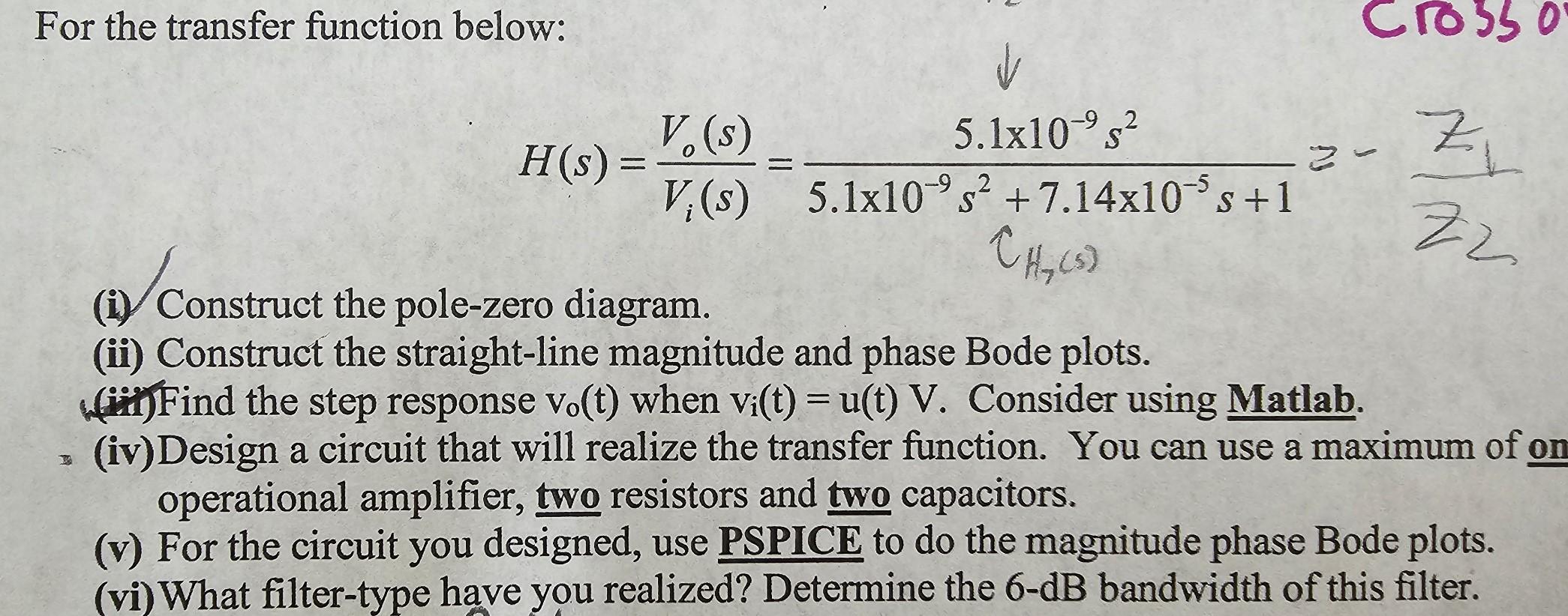 Solved Design a circuit that will realize the transfer | Chegg.com