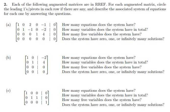 Solved For Number 2, Only Answer: For each augmented | Chegg.com
