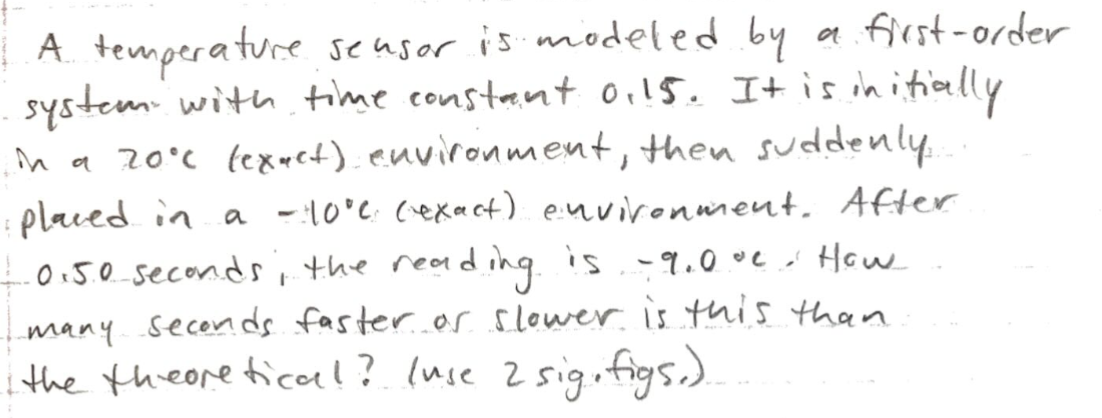 Solved A temperature seusor is modeled by a first-order | Chegg.com