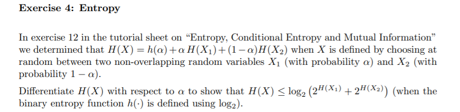 Exercise 4: Entropy In exercise 12 in the tutorial | Chegg.com