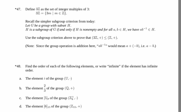 Solved 47. Define 3Z as the set of integer multiples of 3: | Chegg.com