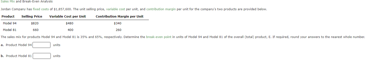 Solved 1. Product Model 94 units Product Model 81 units | Chegg.com