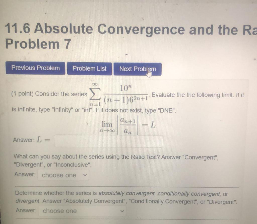 Solved 11.6 Absolute Convergence and the Ri Problem 7 (1 | Chegg.com