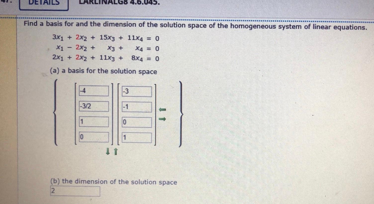 Solved 15. DETAILS LARLINALG8 4.3.025.SBS. Determine whether | Chegg.com