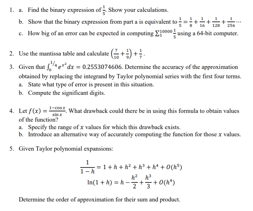 Solved 1. a. Find the binary expression of Show your | Chegg.com